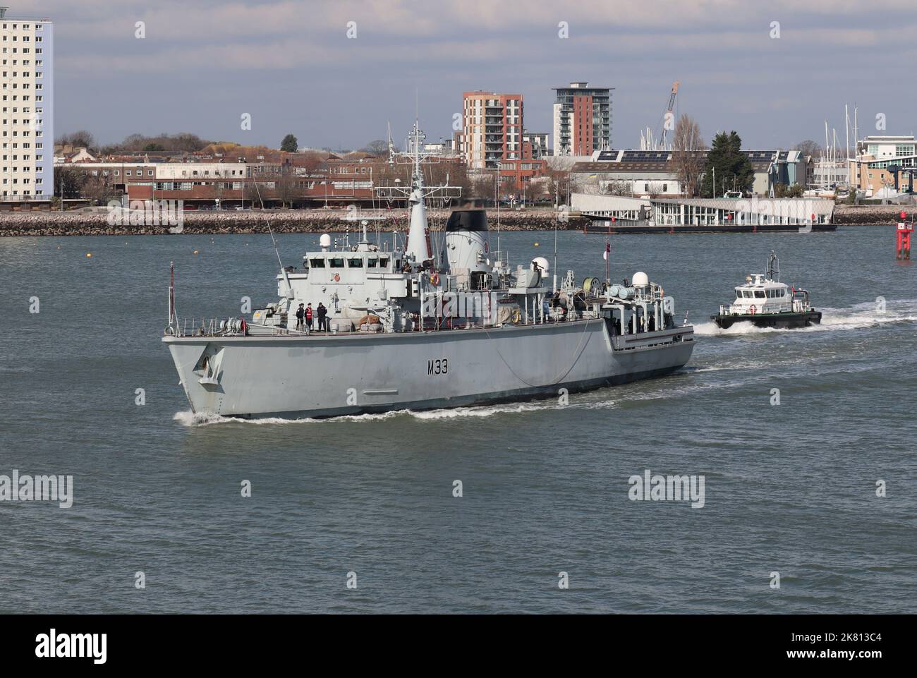 The Mine Counter Measures Vessel HMS BROCKLESBY departing from the ...