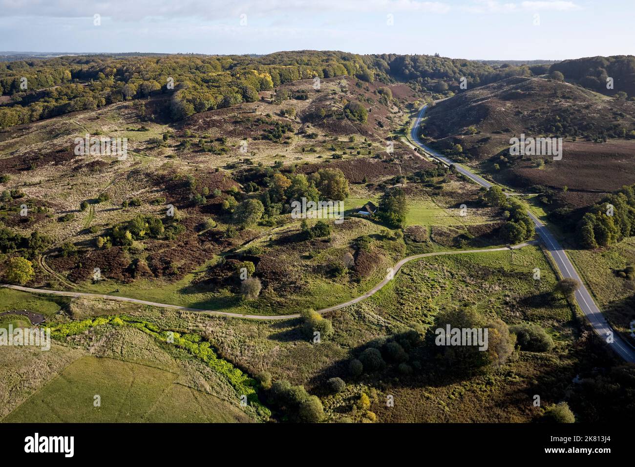 Drone going over Rebild bakker national park in denmark Stock Photo - Alamy