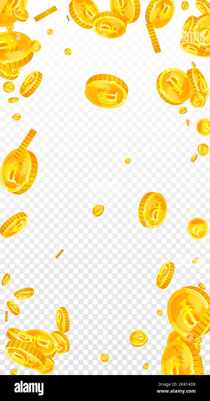 Russian ruble coins falling. Scattered gold RUB coins. Russia money ...