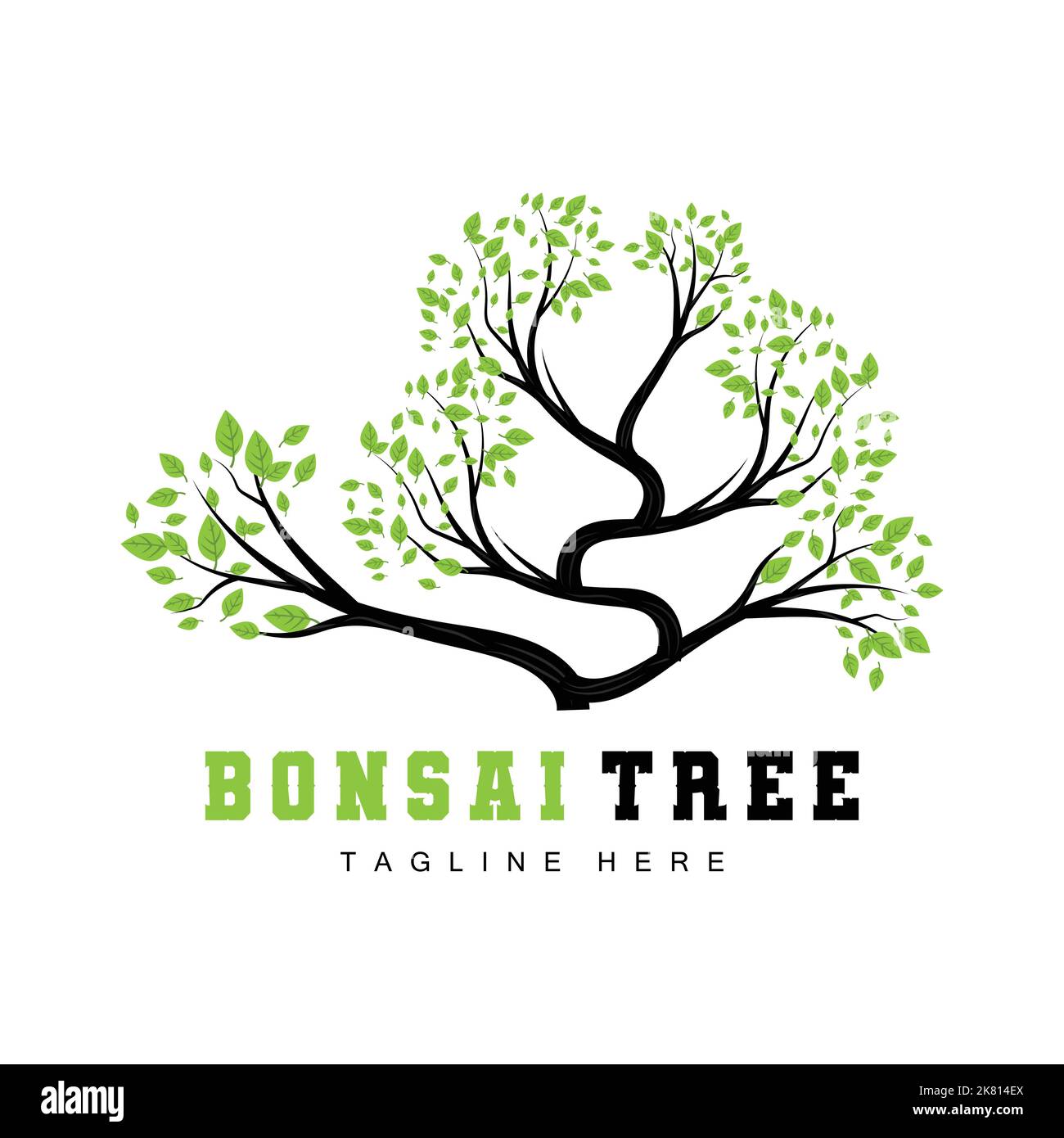Green Tree Logo Design, Bonsai Tree Logo Illustration, Leaf And Wood ...