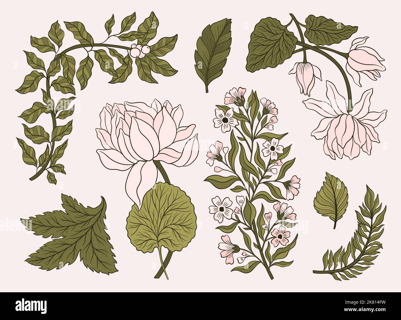 Collection vintage floral motif. William Moriss style art and craft ...