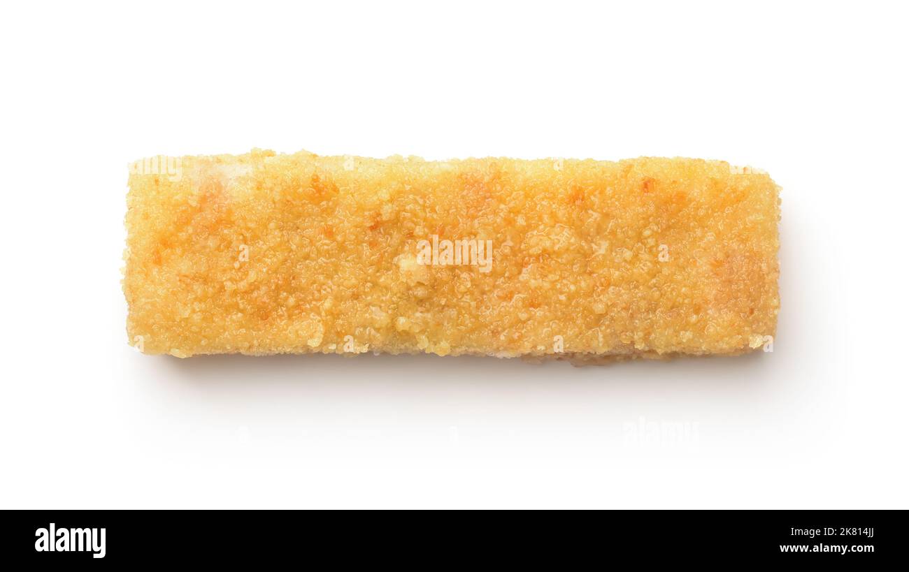 Top view of single frozen fish stick isolated on white Stock Photo - Alamy