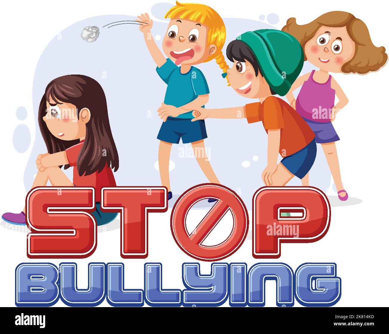 Stop Bullying text with cartoon character illustration Stock Vector ...