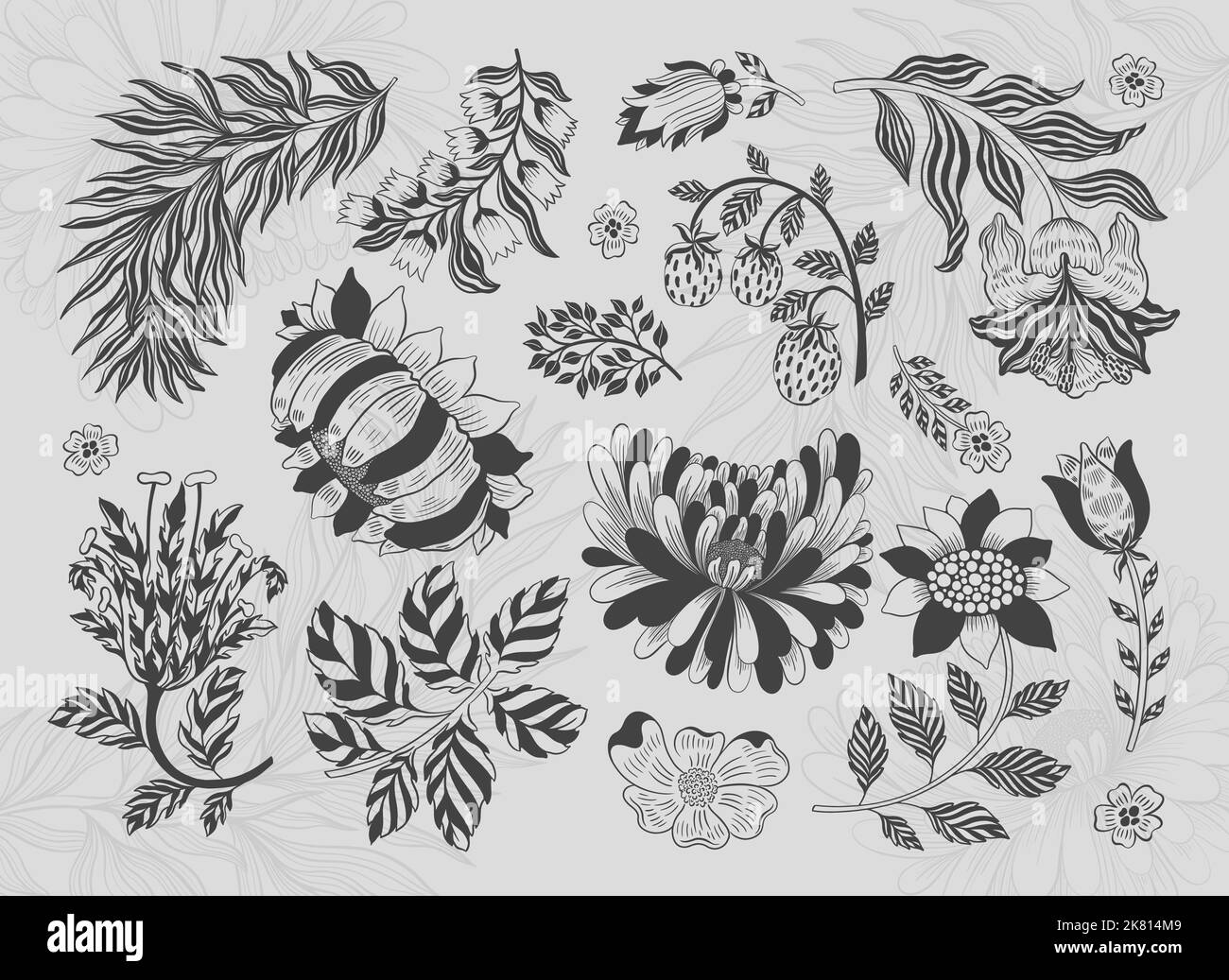 Collection vintage floral motif. William Moriss style art and craft ...