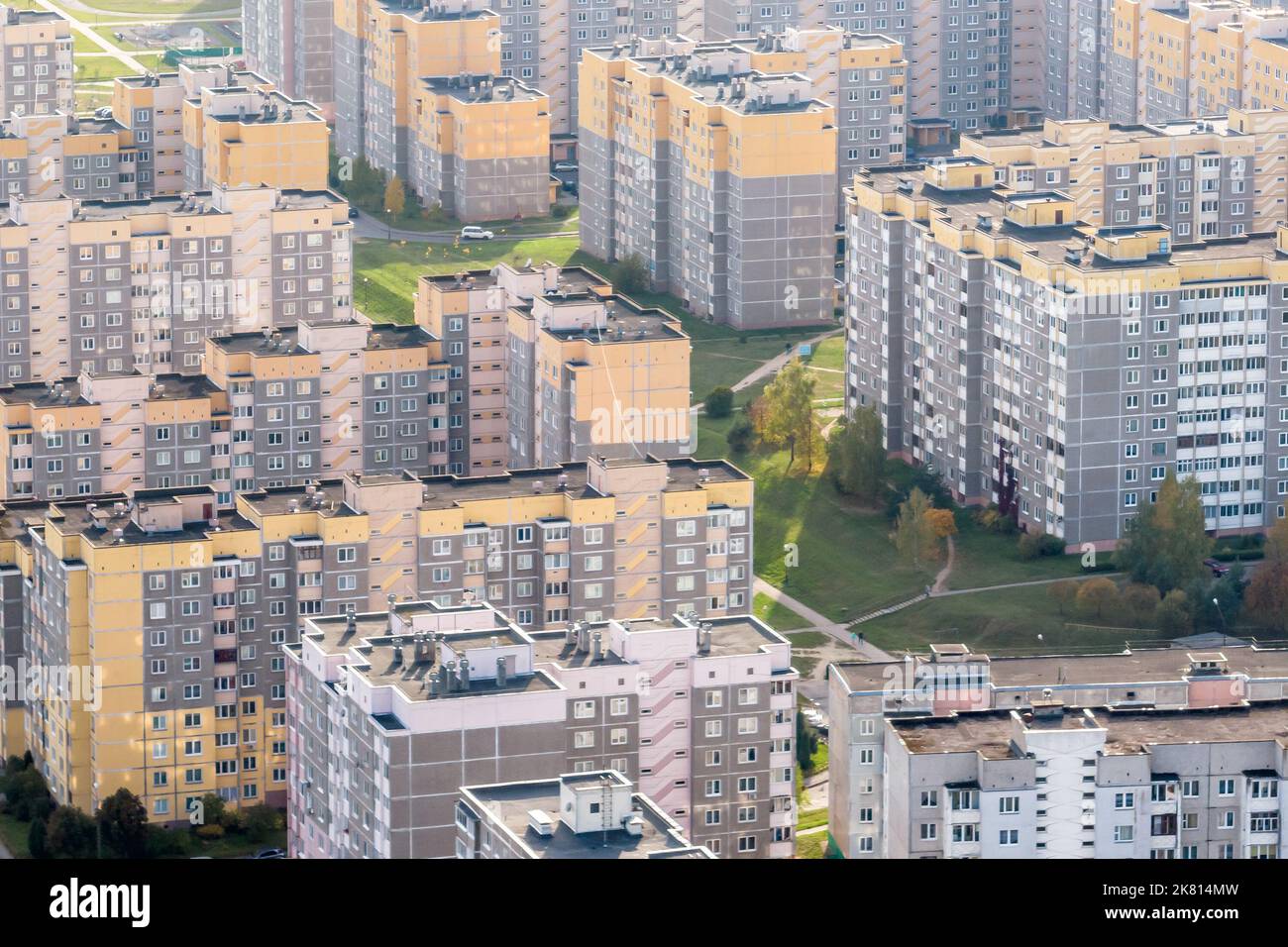 aerial panoramic view from height of a multi-storey residential complex ...