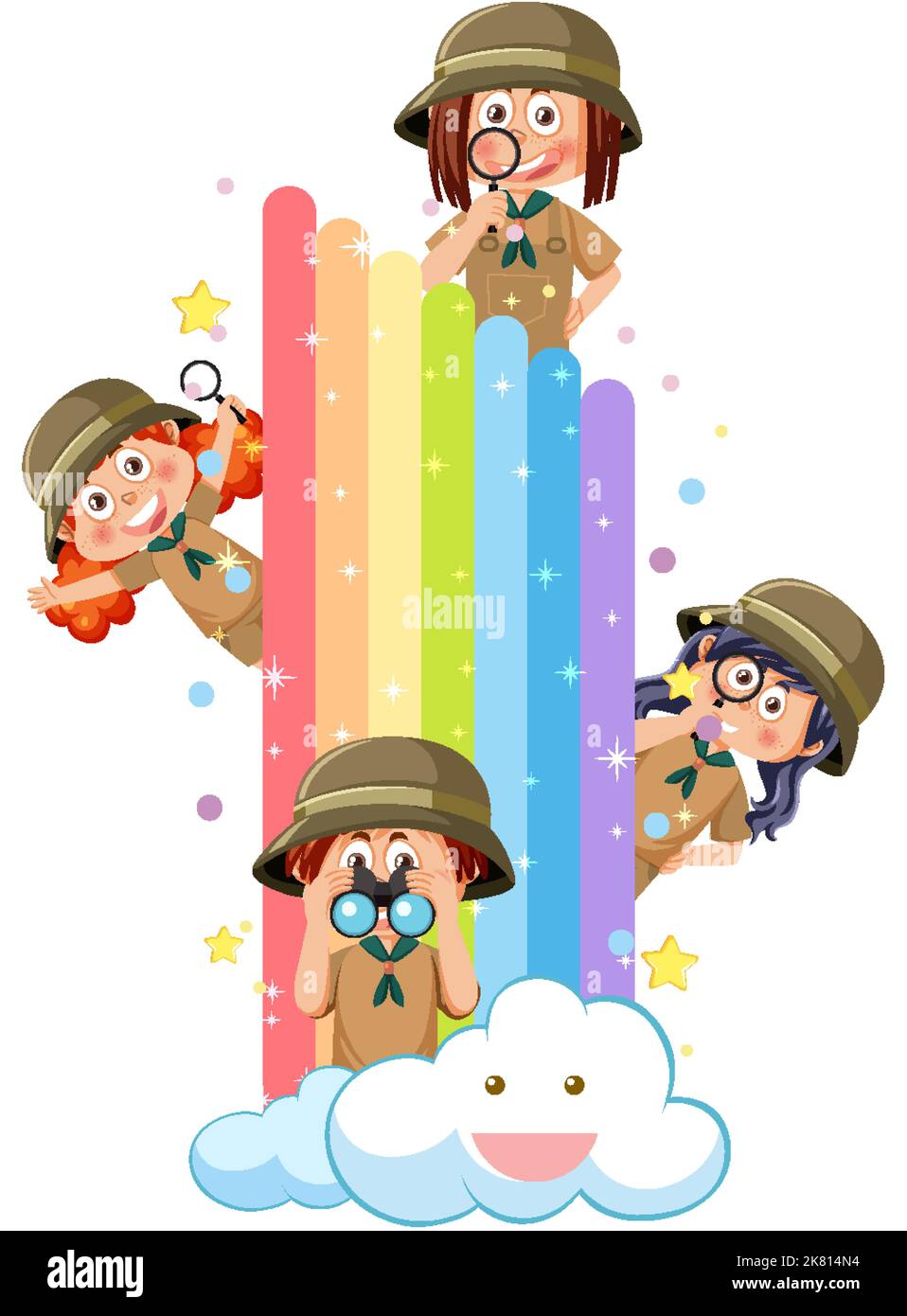 Happy children with rainbow illustration Stock Vector Image & Art - Alamy