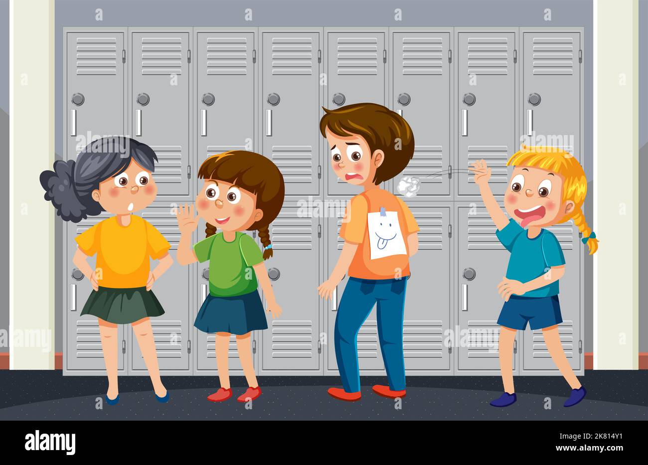 School bullying with student cartoon characters illustration Stock ...