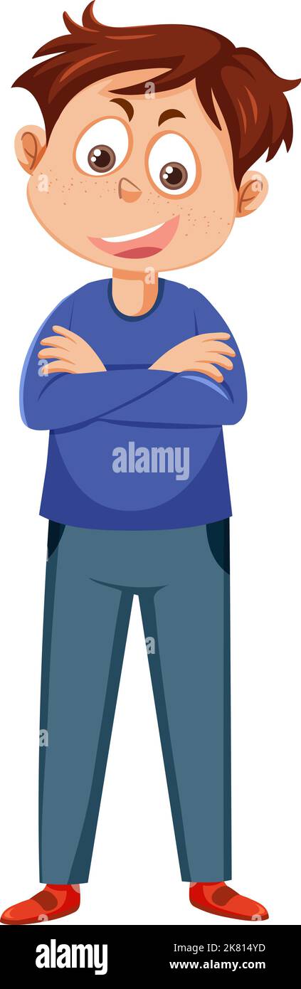 A boy standing with arms crossed pose illustration Stock Vector Image ...