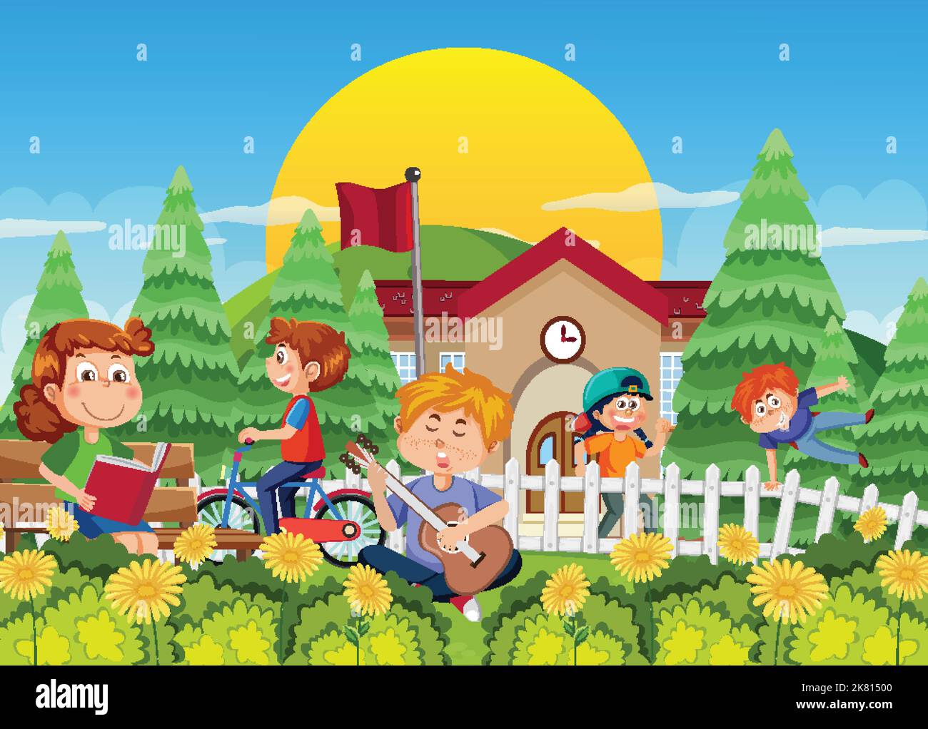 Happy children at school illustration Stock Vector Image & Art - Alamy