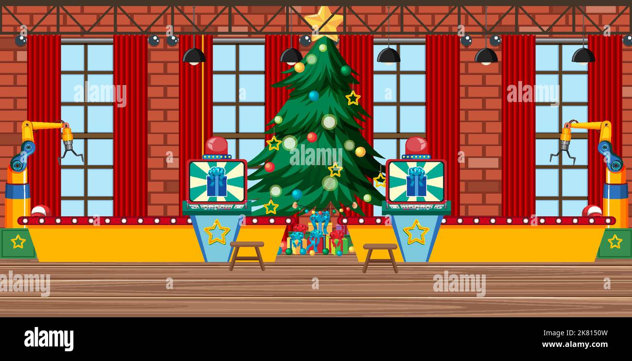 A factory scene indoor Christmas theme illustration Stock Vector Image ...