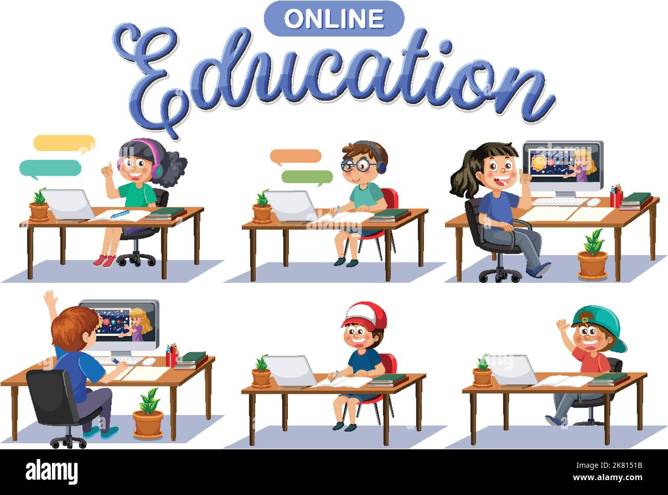 Online education with cartoon character illustration Stock Vector Image ...