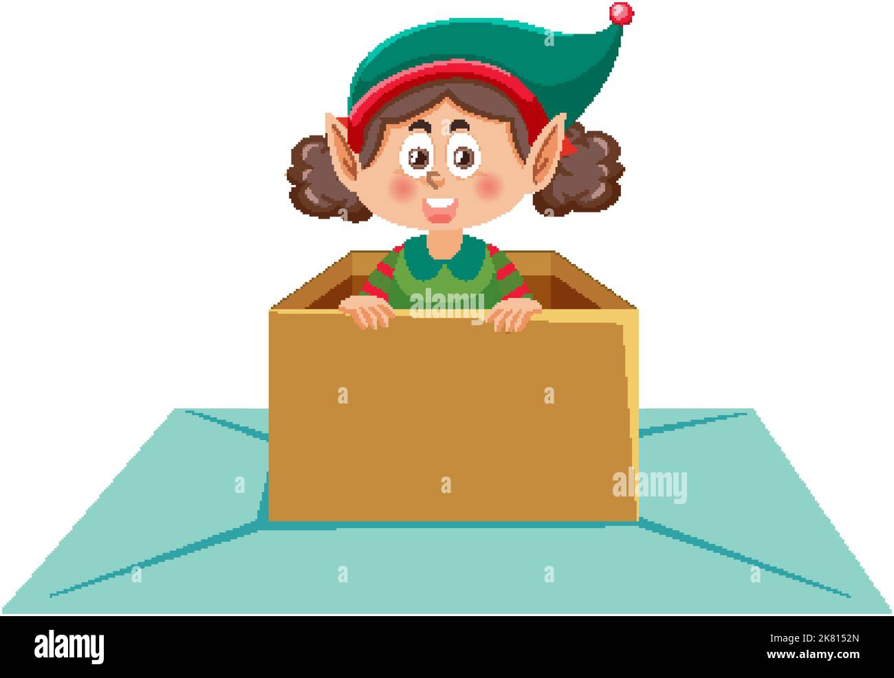 Cute elf girl in the box illustration Stock Vector Image & Art - Alamy