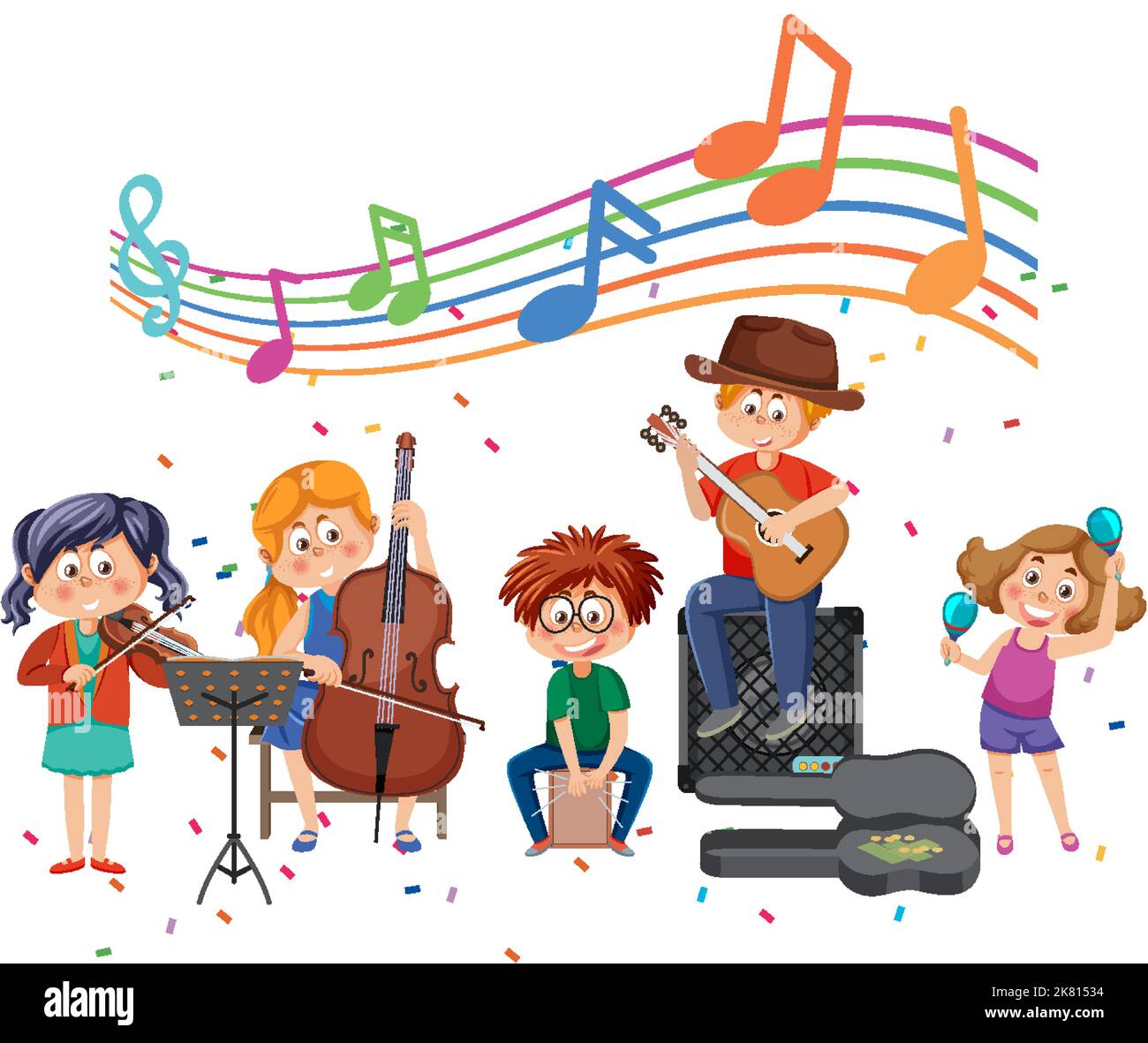 Children playing musical instrument illustration Stock Vector Image ...