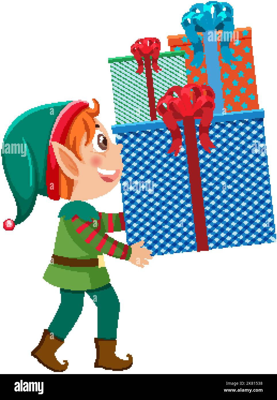 Christmas elf holding gift boxes illustration Stock Vector Image & Art ...