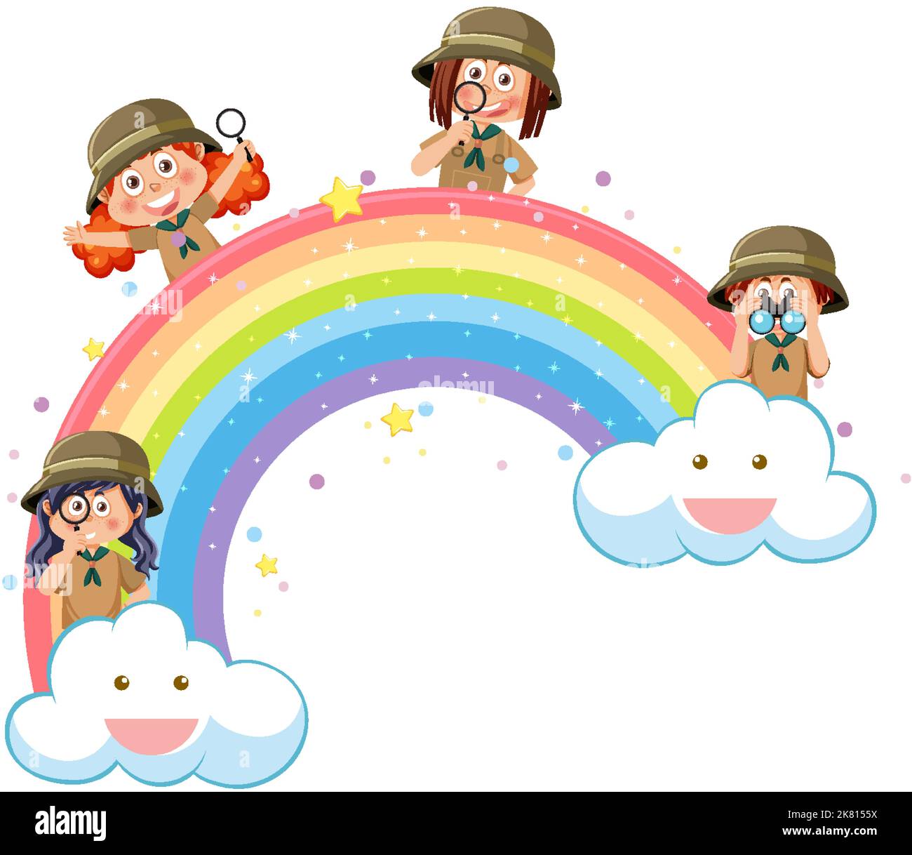 Happy children with rainbow illustration Stock Vector Image & Art - Alamy