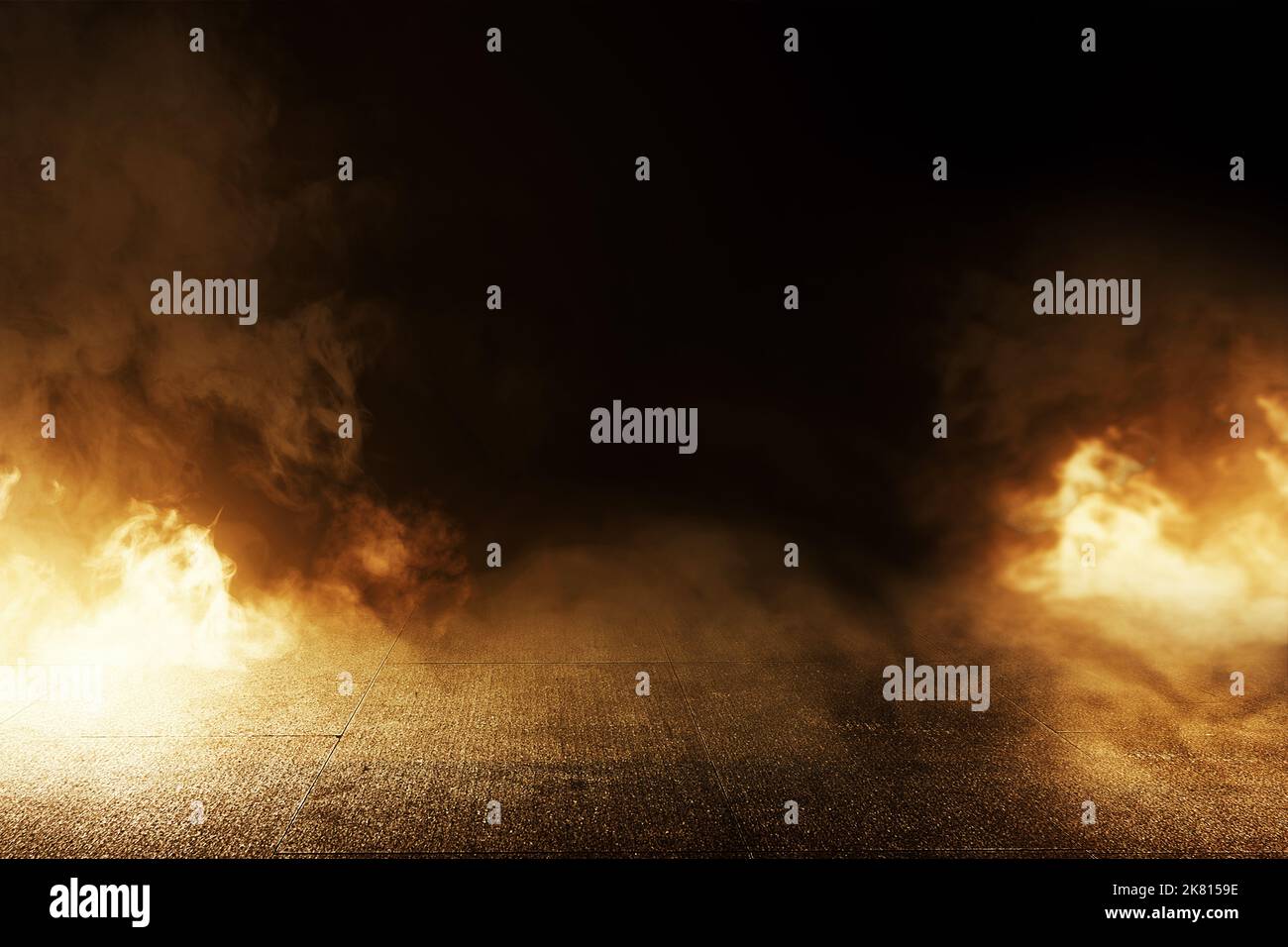 Concrete floor with fires and sparks with dark background Stock Photo ...