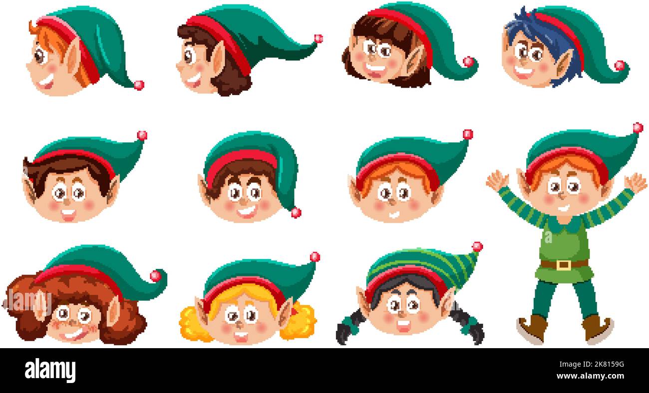 Christmas elves cartoon character collection illustration Stock Vector ...