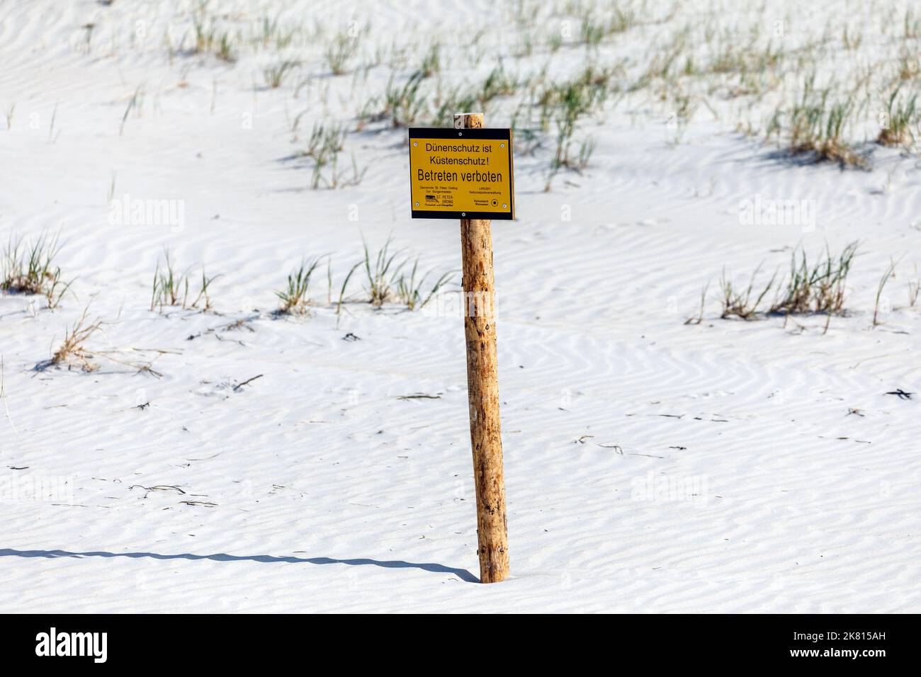 Dune landscape on the coast of Sankt Peter-Ording, with sign: Dune ...