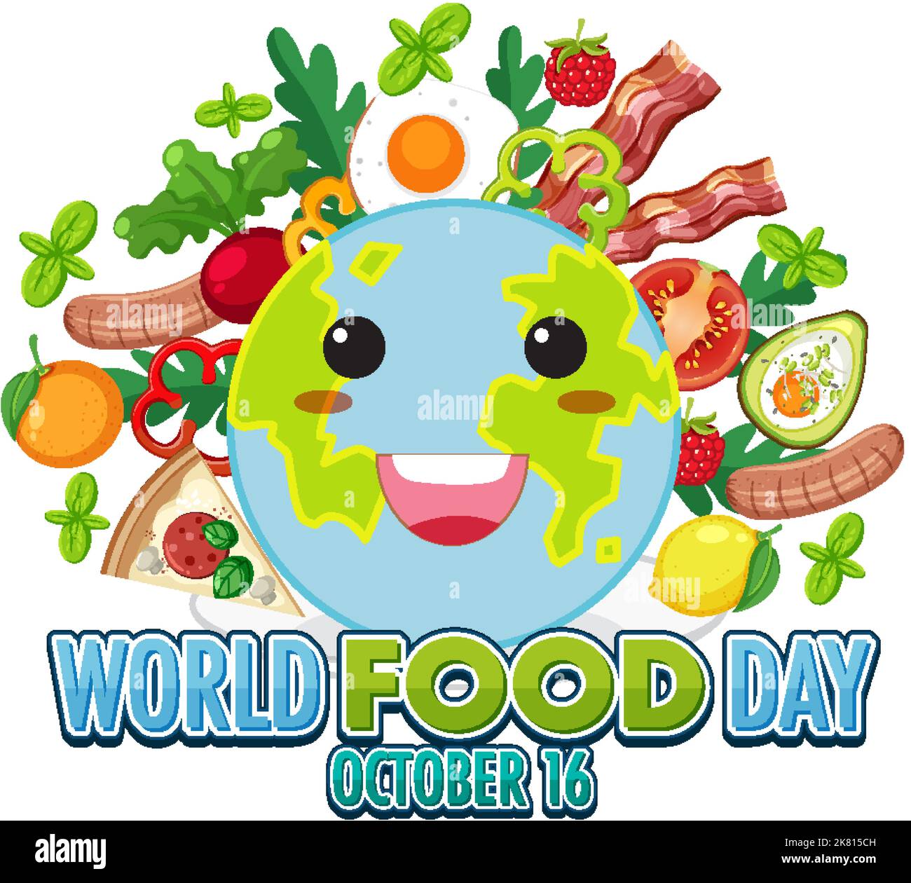 World food day text with food elements illustration Stock Vector Image ...