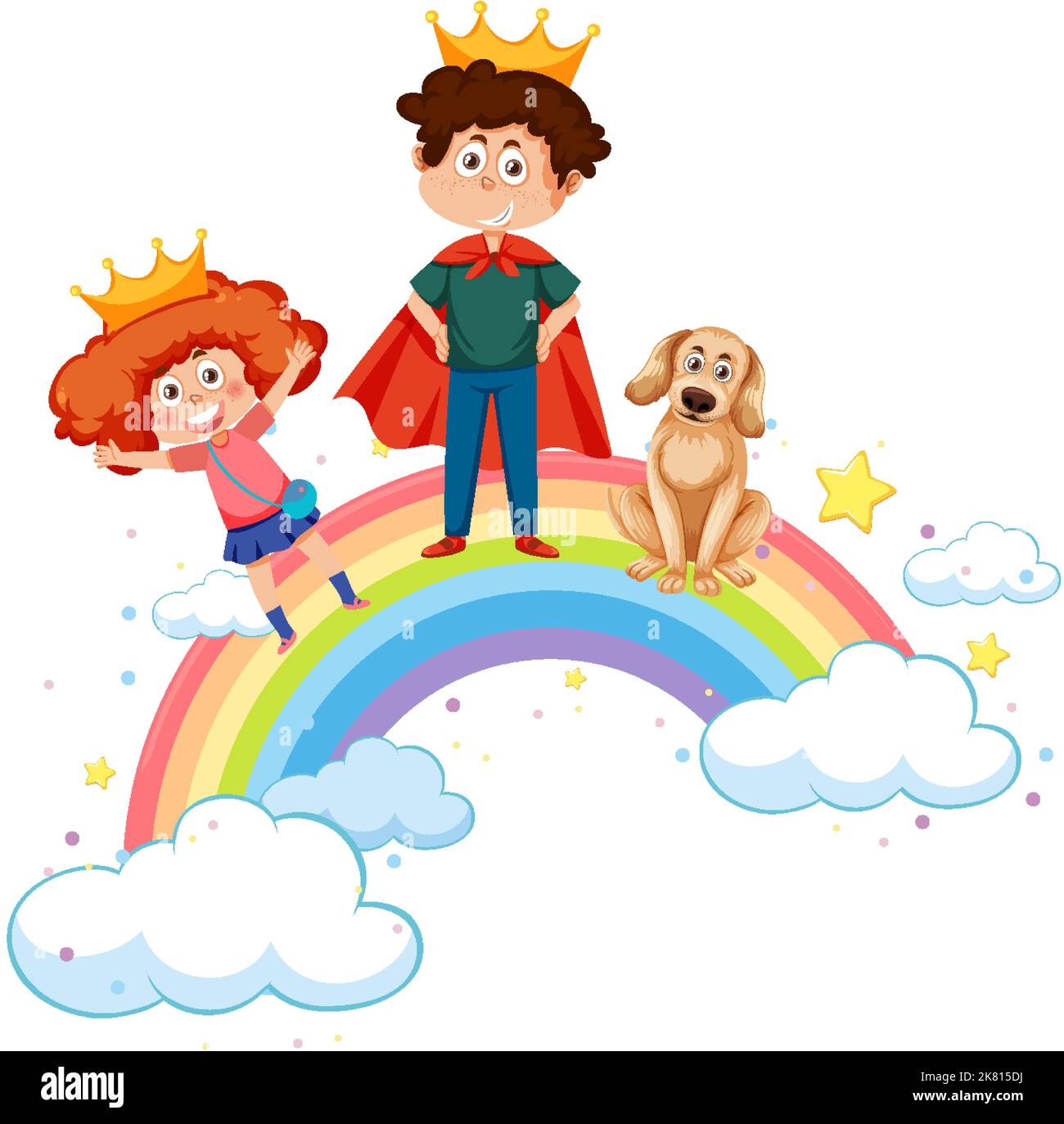 Happy kids on rainbow illustration Stock Vector Image & Art - Alamy