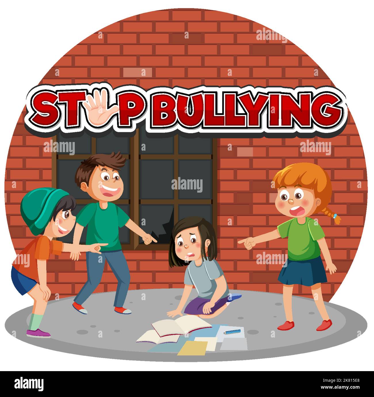 Stop Bullying text with cartoon character illustration Stock Vector ...