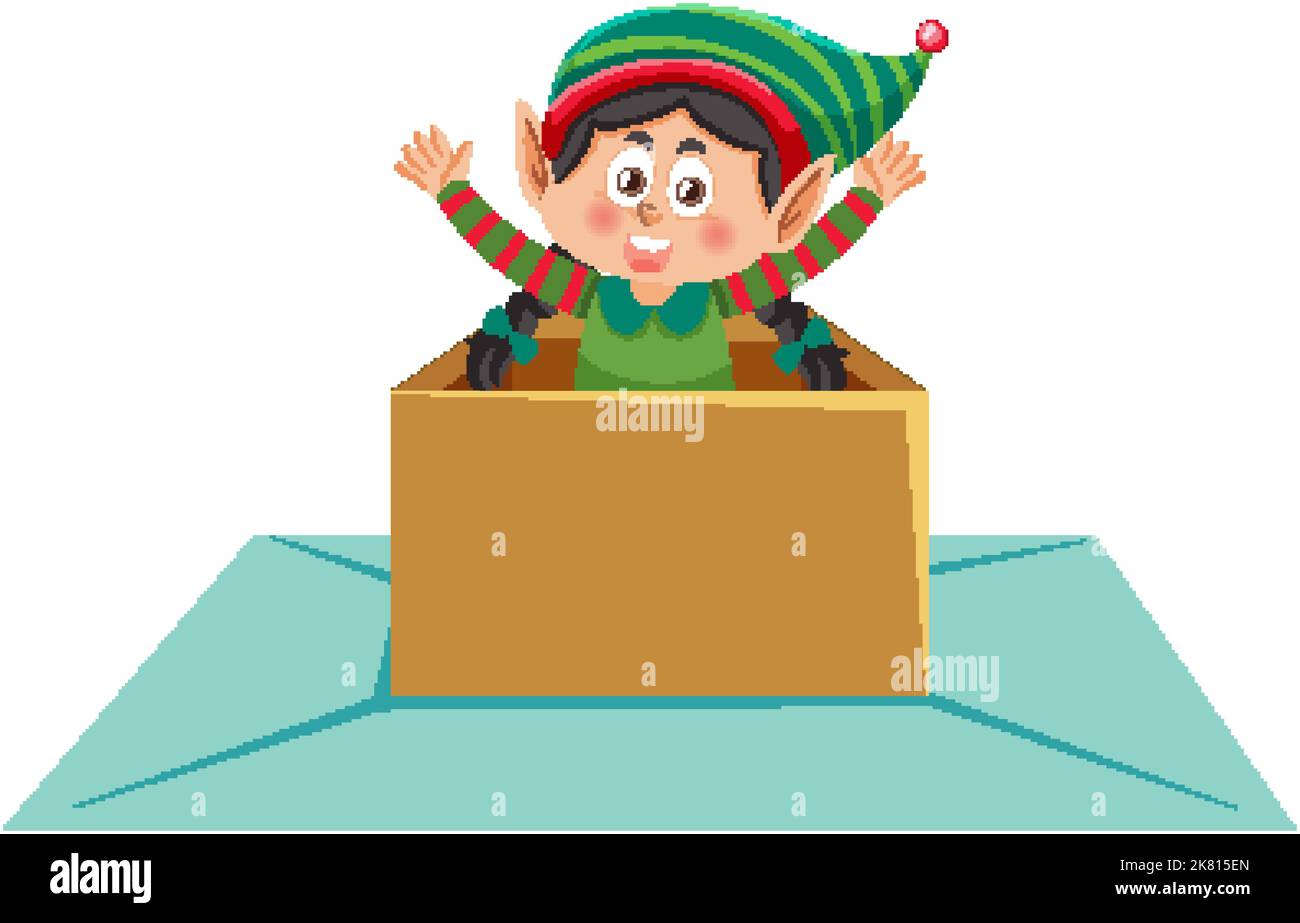 Cute elf girl in the box illustration Stock Vector Image & Art - Alamy