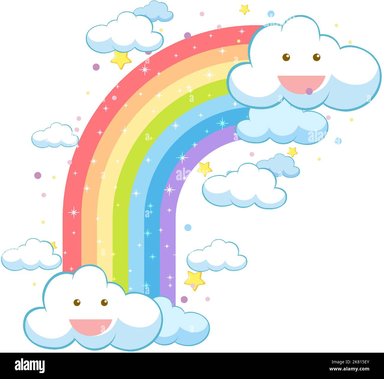 Colorful pastel rainbow with clouds illustration Stock Vector Image ...