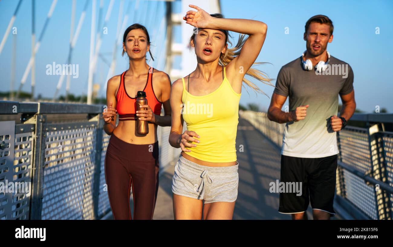 Fitness sport people running lifestyle concept. Group of young people ...