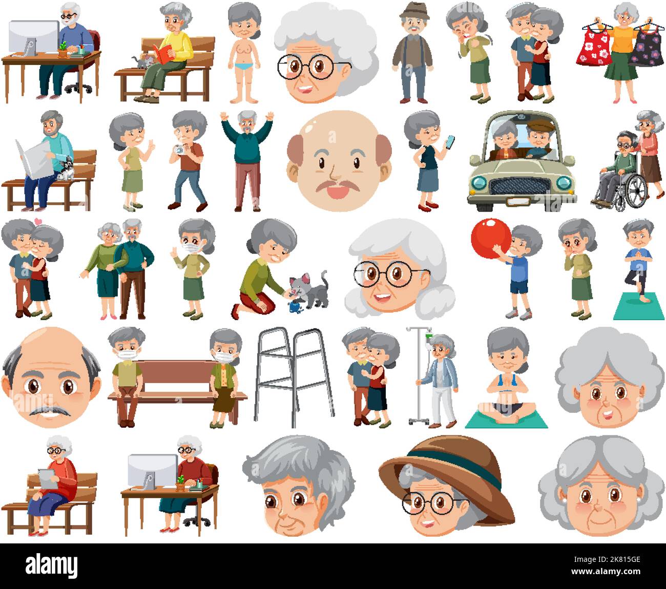 Collection of elderly people icons illustration Stock Vector Image ...