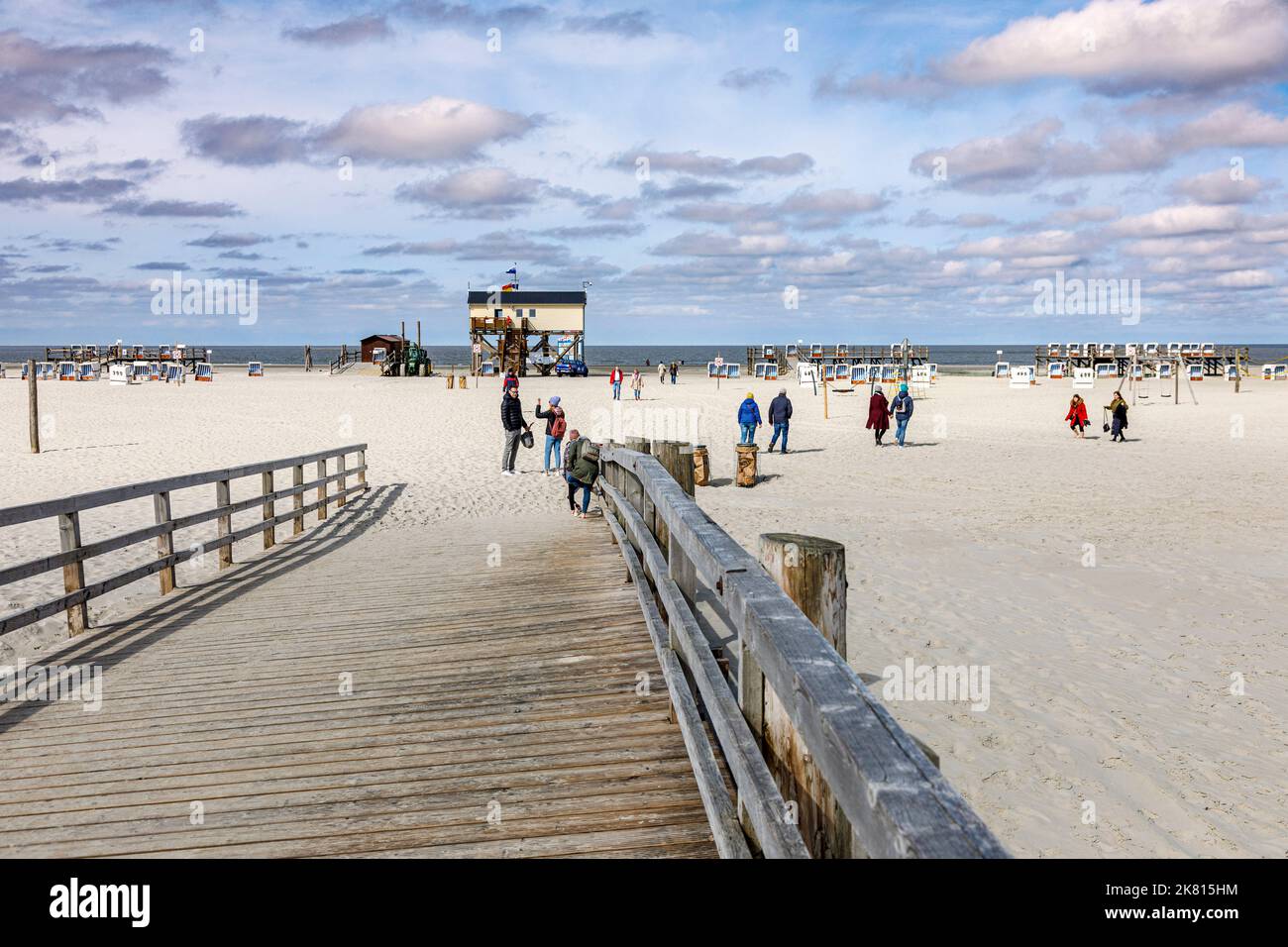 Pier to the Sankt Peter-Ording beach, at the end the sandbank with the ...