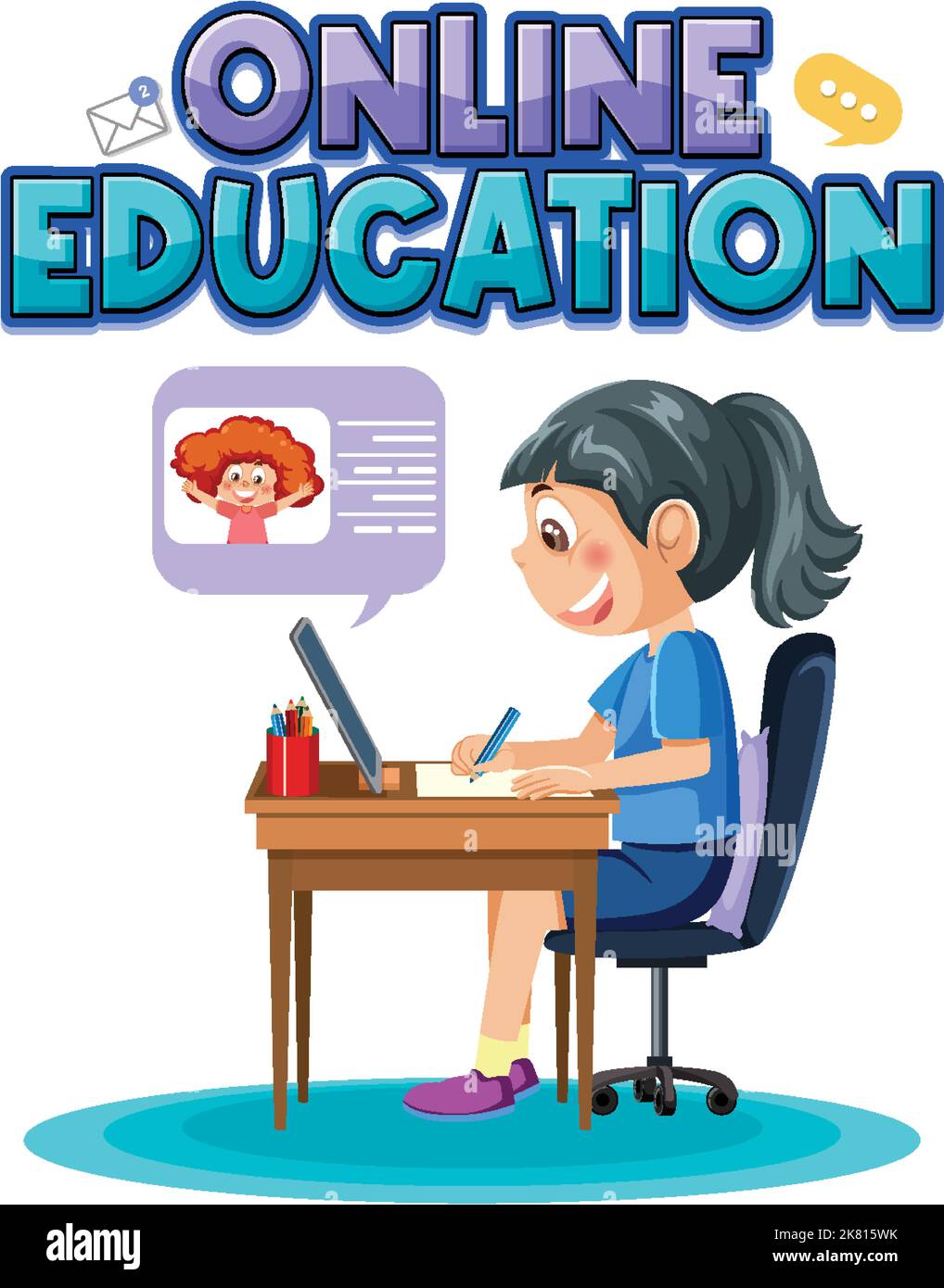 Online education with cartoon character illustration Stock Vector Image ...