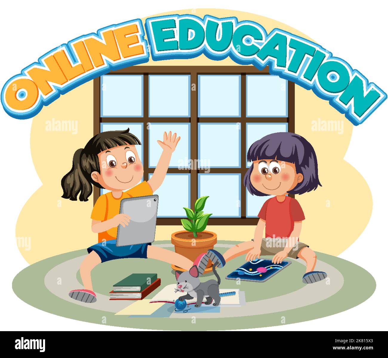 Online education with cartoon character illustration Stock Vector Image ...