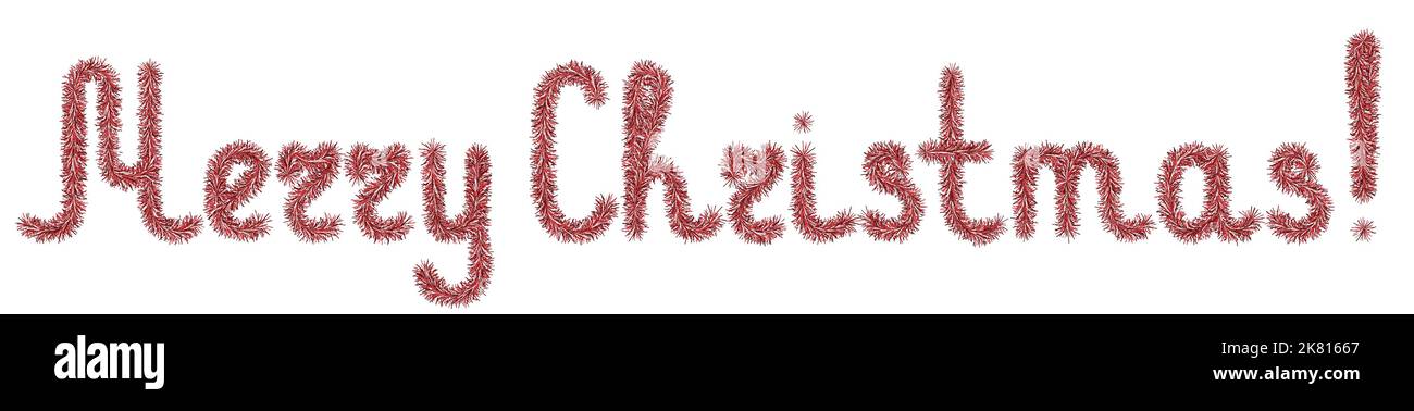 Tinsel. Merry Christmas. Lettering from a holiday decoration. Fluffy ...