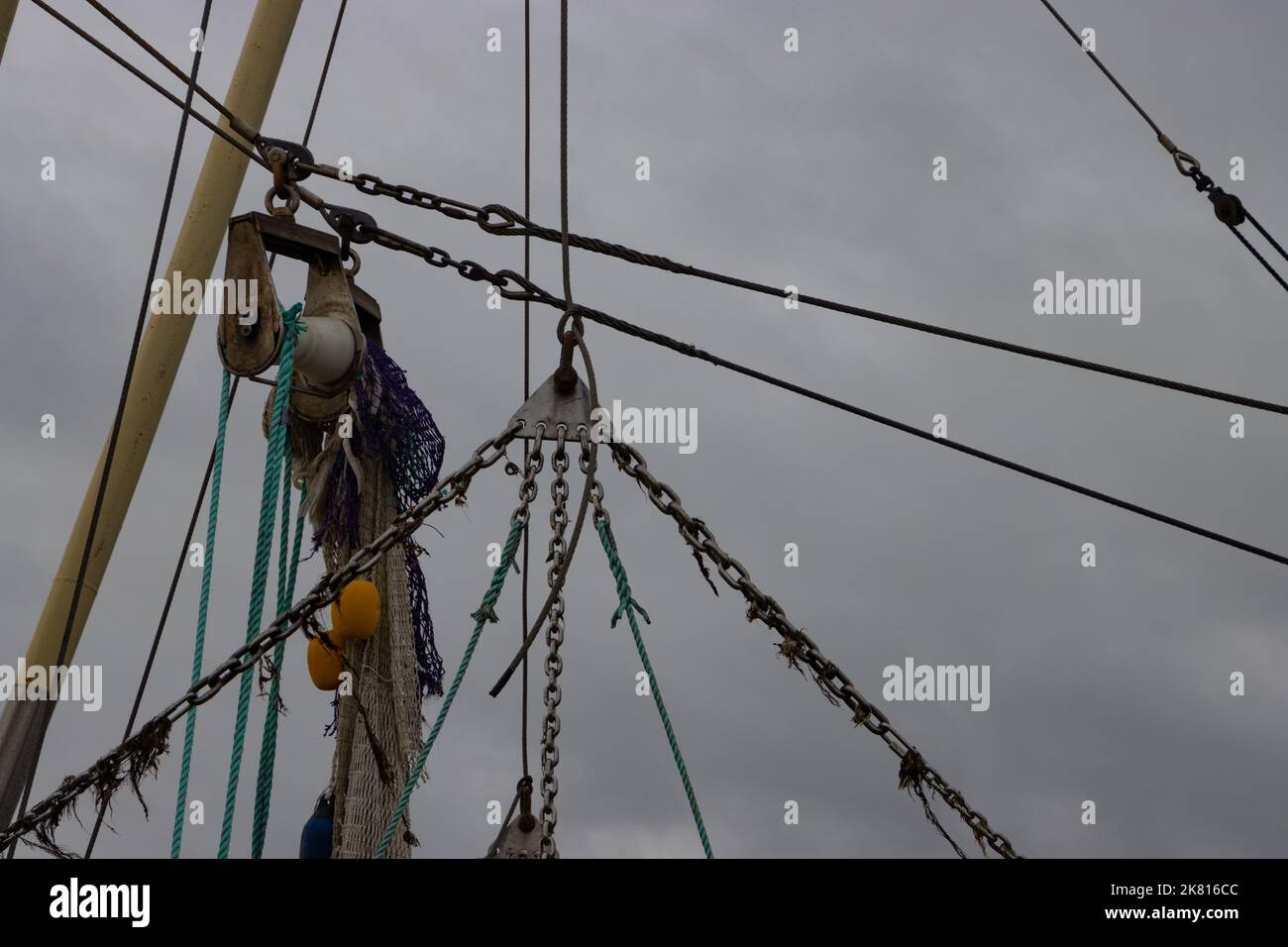Close up of rigging of a fish trawler Stock Photo - Alamy