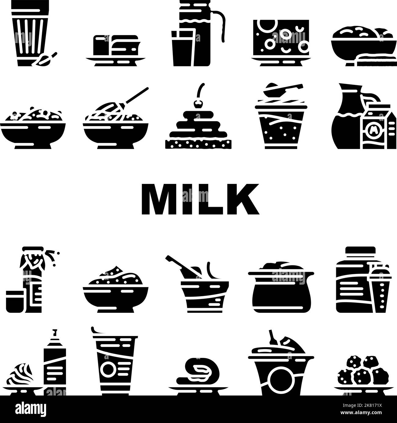 milk product dairy food yogurt icons set vector Stock Vector Image ...