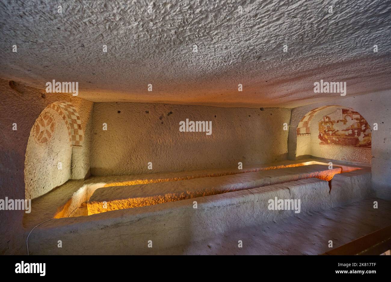 Refectory, detail of an interior room carved into the tuff in goreme ...