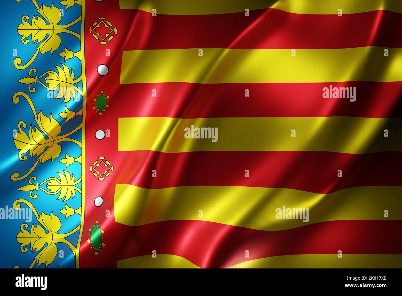3d rendering of a silked Valencian Spanish Community flag Stock Photo ...