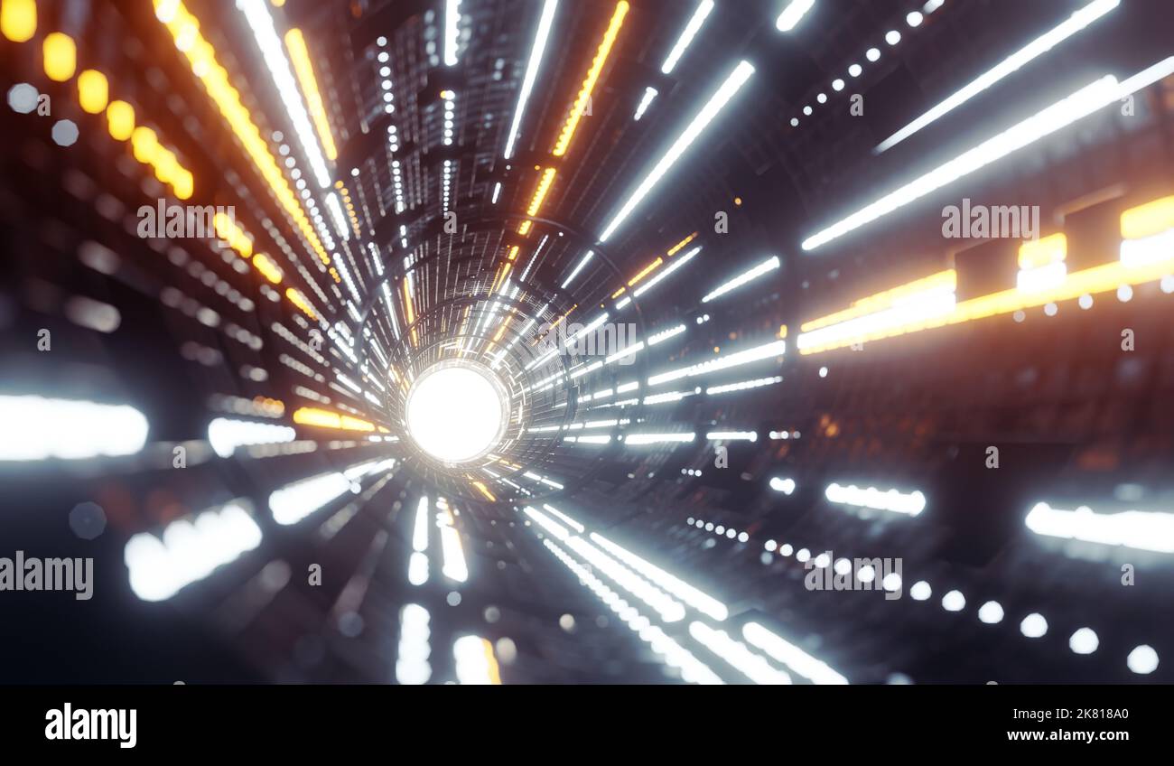 Metal sci-fi tunnel with streaks of light. 3D rendering Stock Photo - Alamy