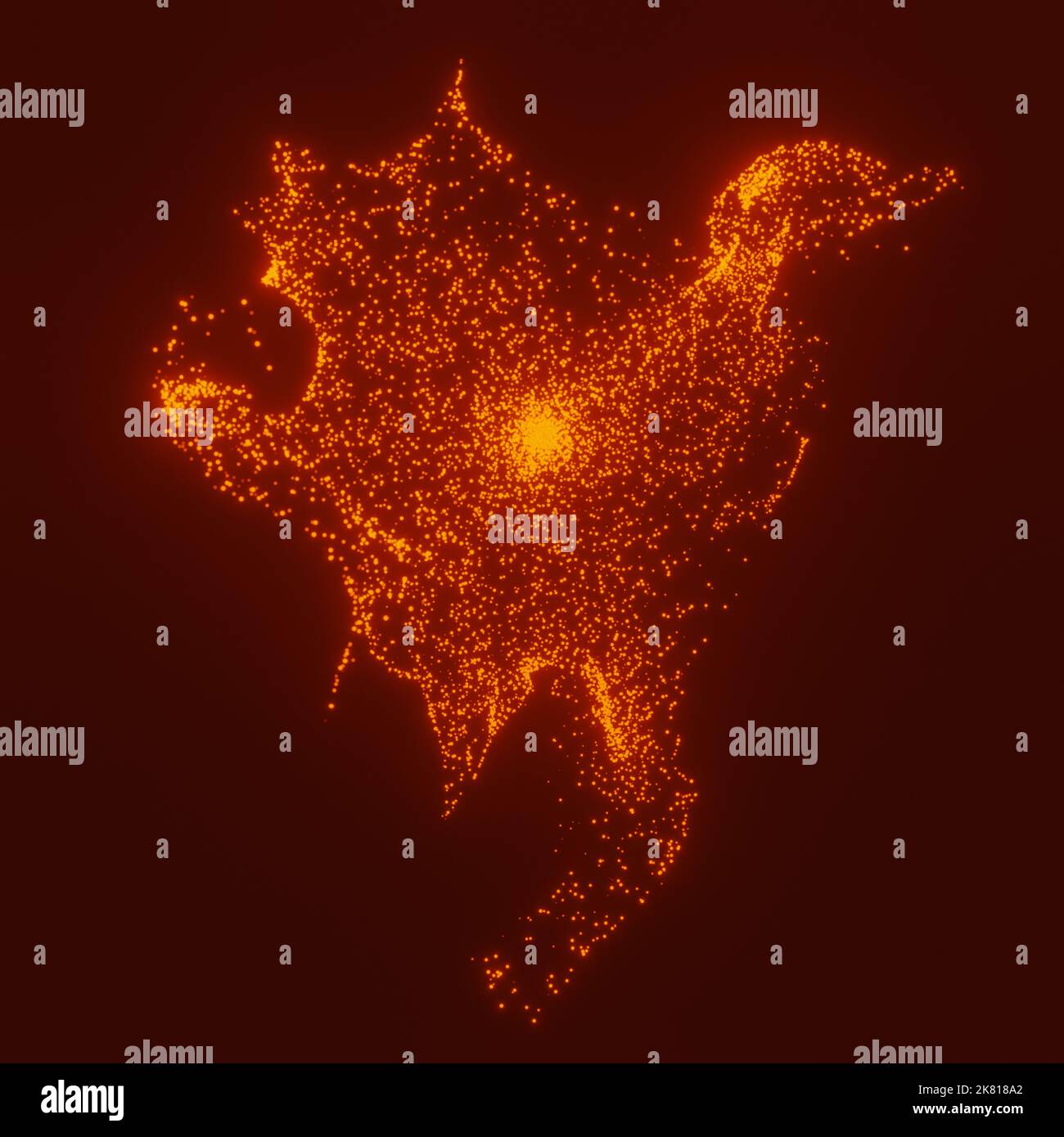 Orange glowing particles on dark background. 3D rendering Stock Photo ...