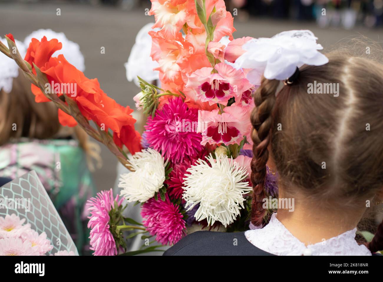 Children on day of knowledge. First-graders go to school. Children with ...