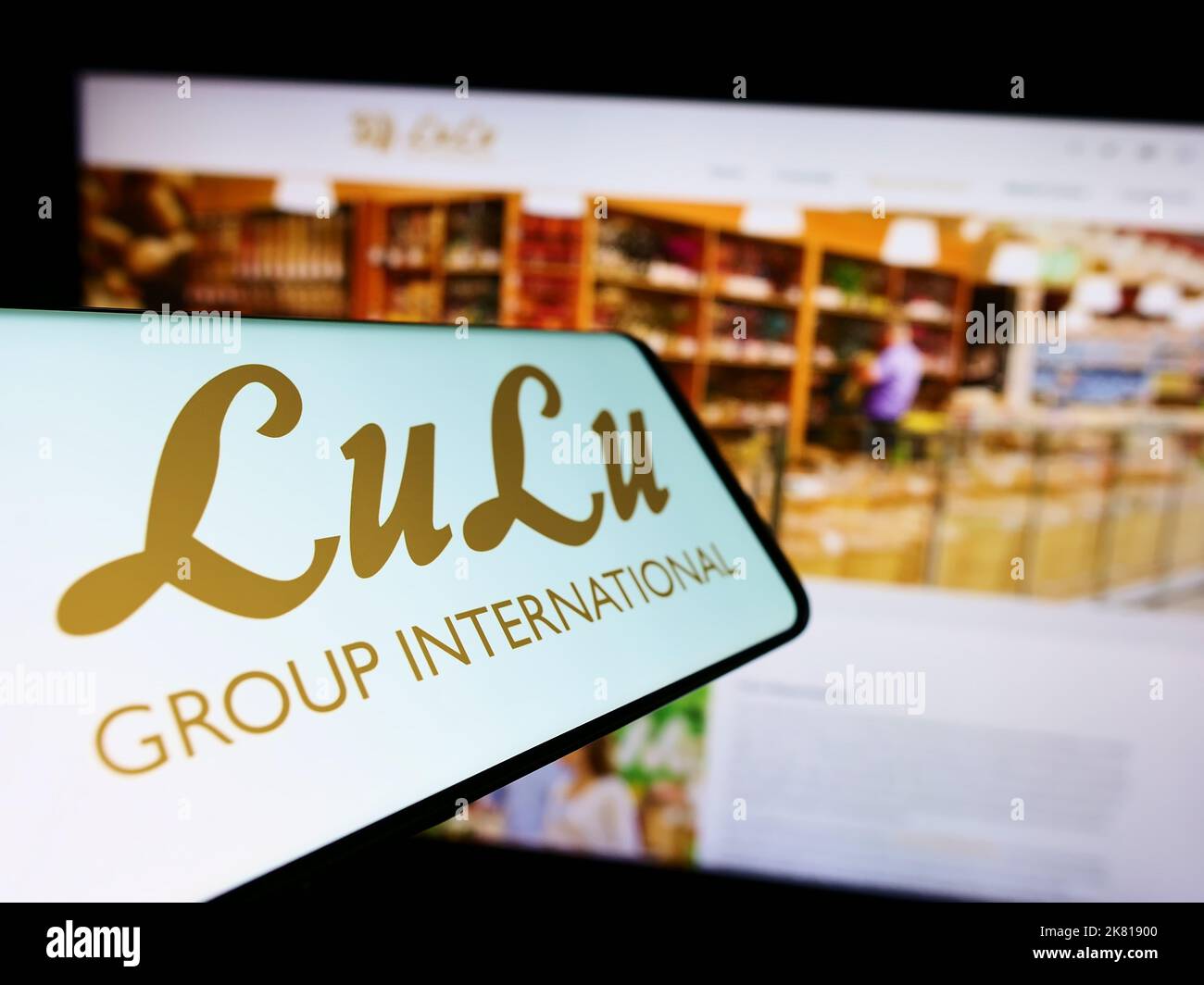 Smartphone with logo of Emirati retail company LuLu Group International ...