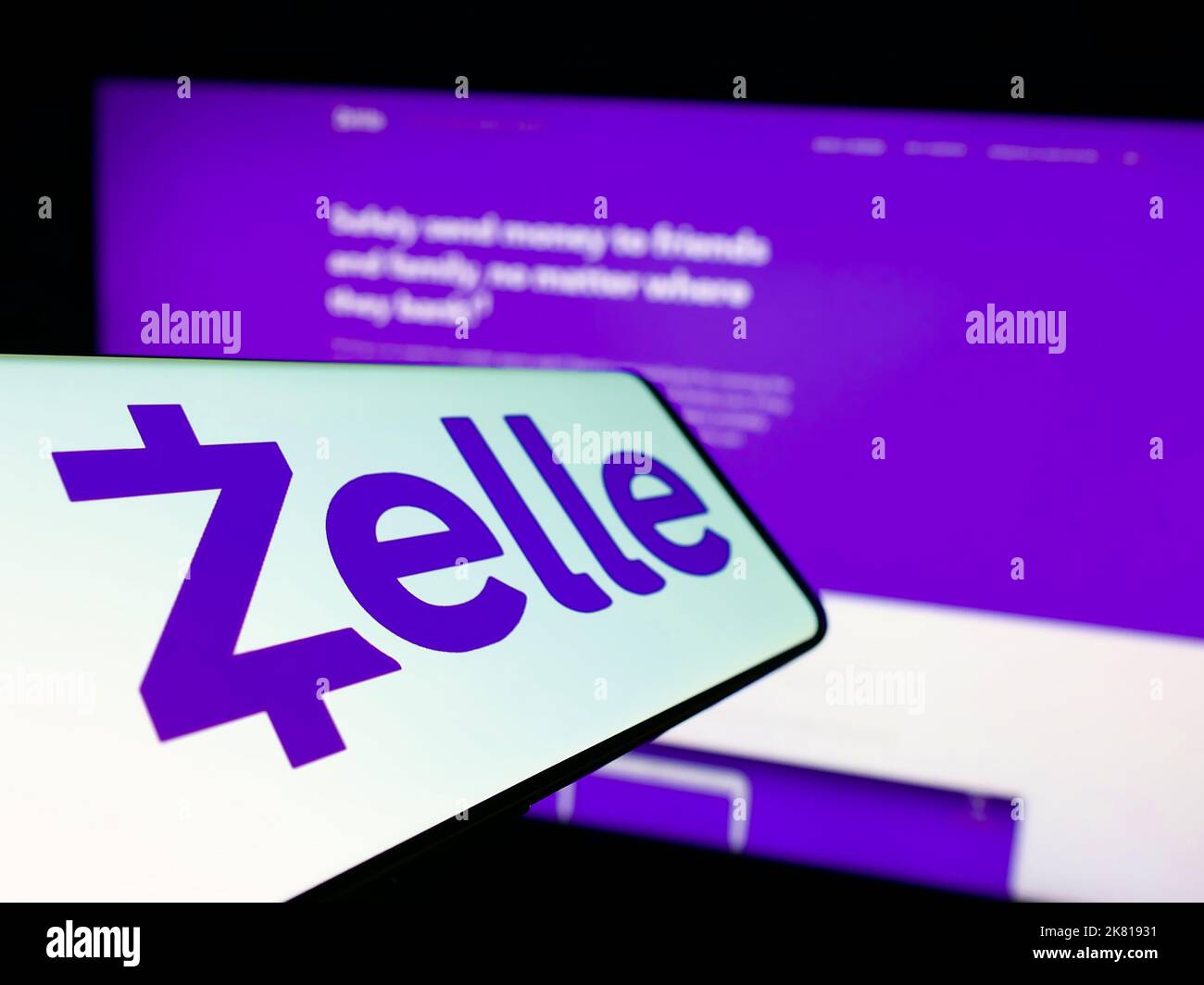 Mobile phone with logo of American digital payments company Zelle on ...