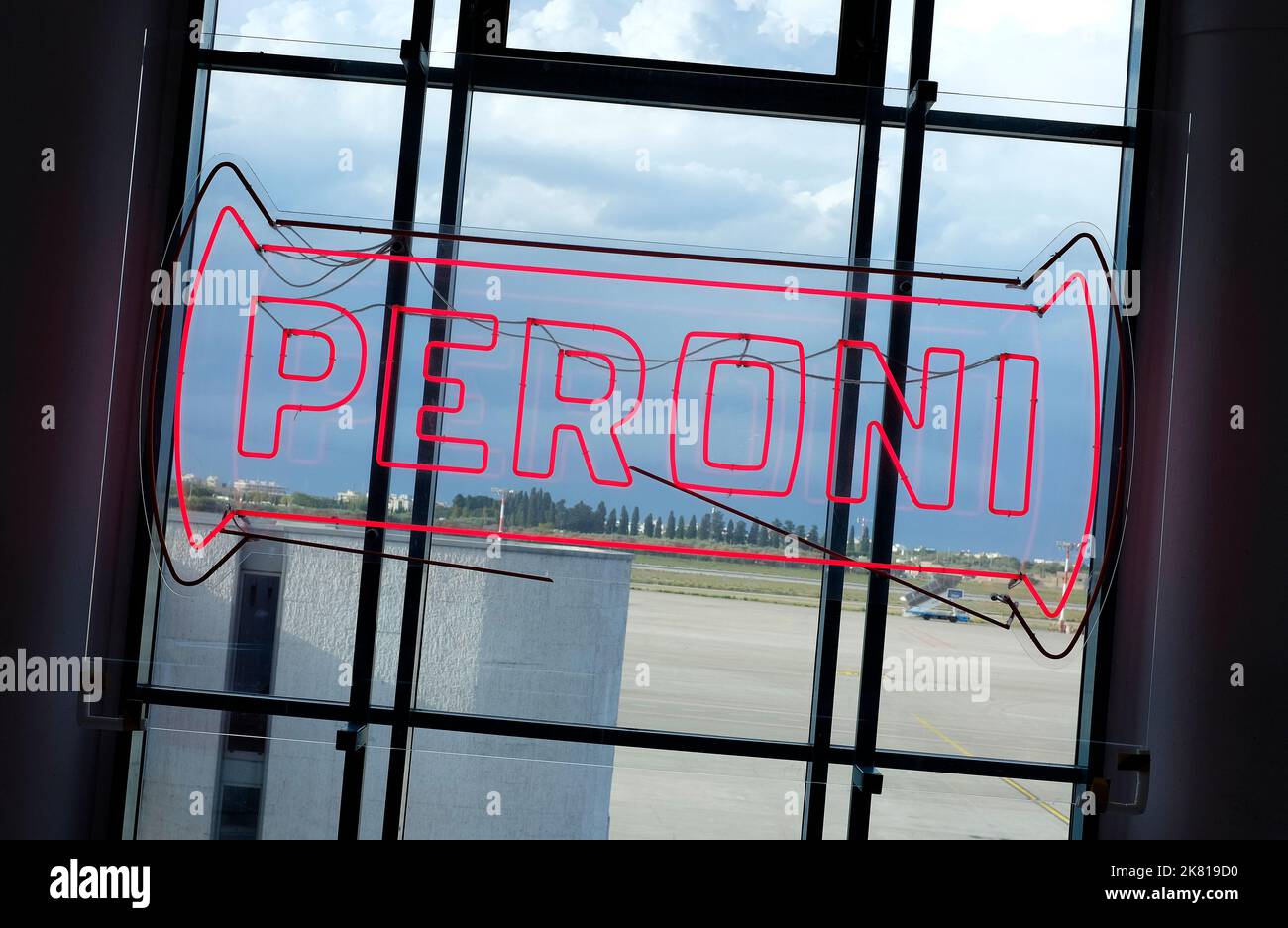 italian peroni beer red neon sign Stock Photo - Alamy