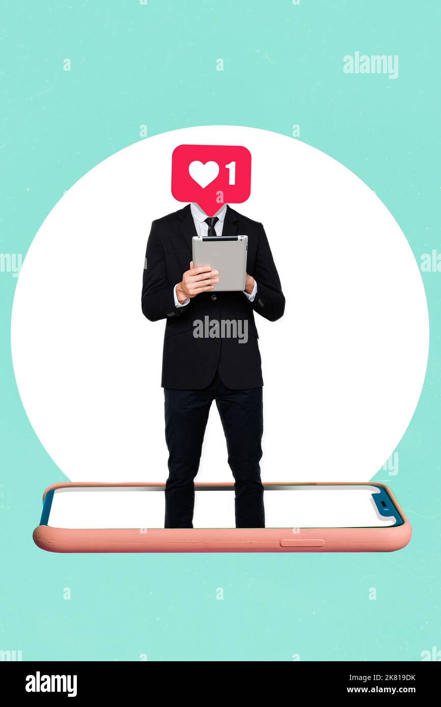 Creative 3d photo artwork graphics painting of worker typing instagram ...