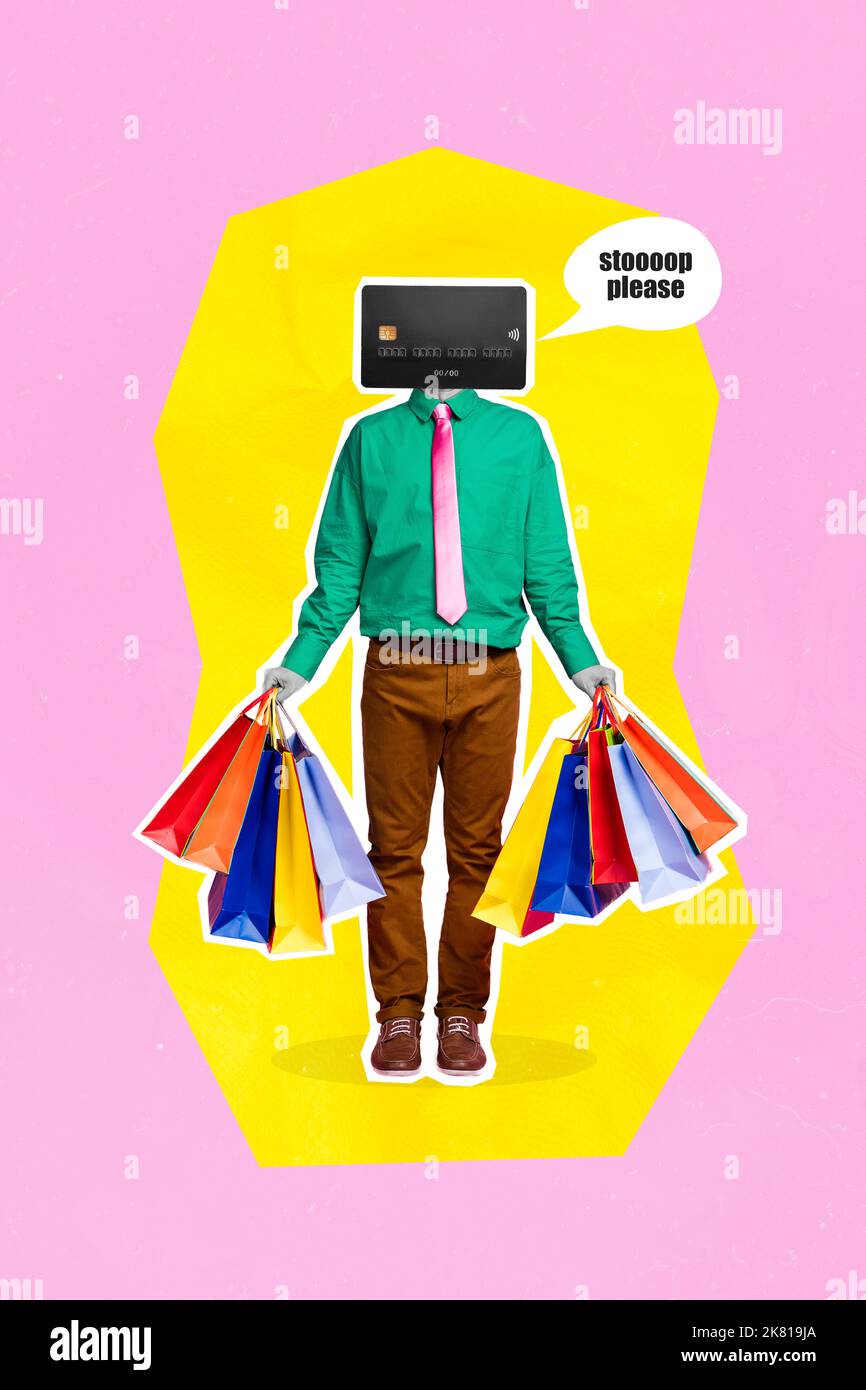 Creative photo 3d collage artwork of weird person debit bank card ...