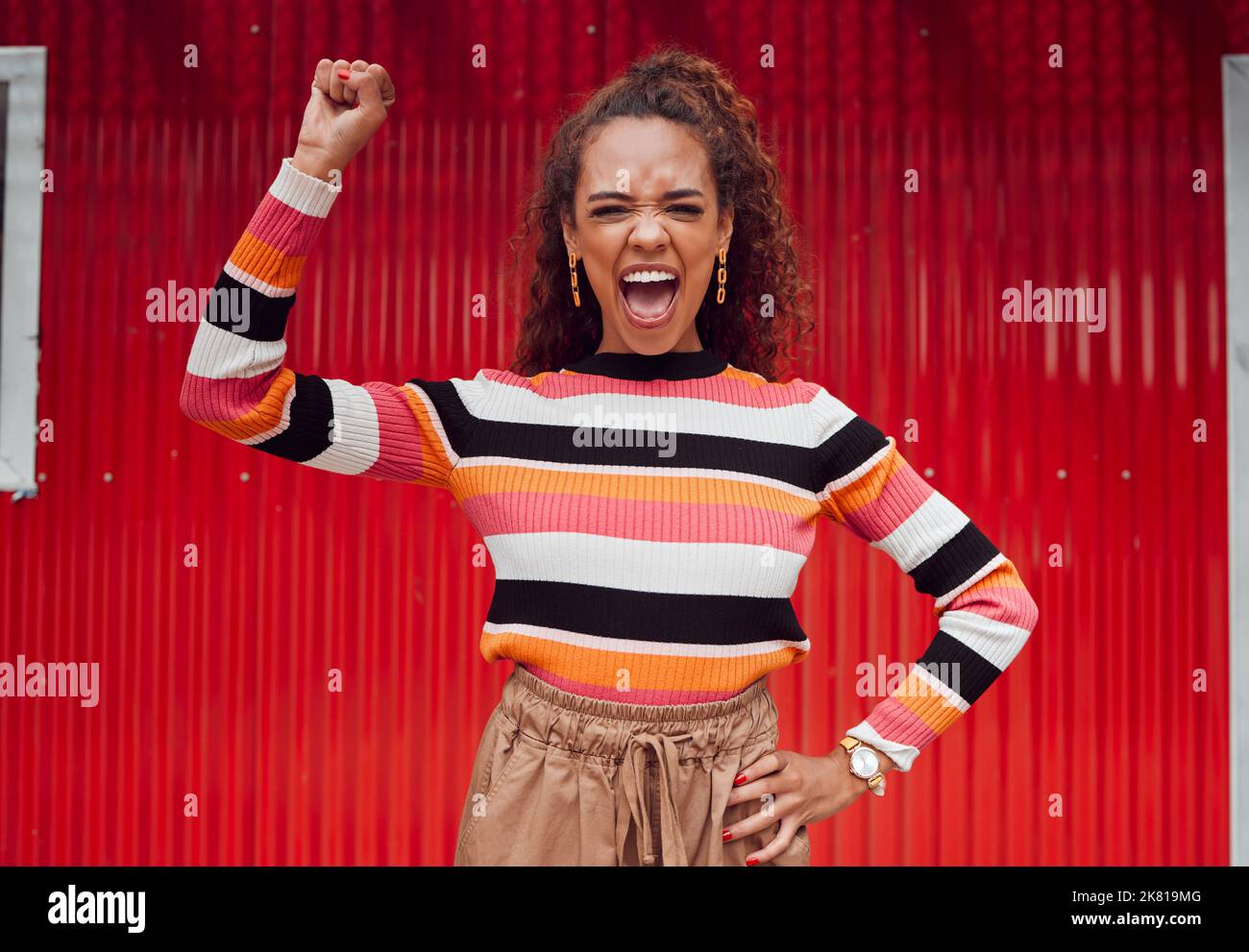 Black woman, protest and fist for equality, racism and power portrait ...