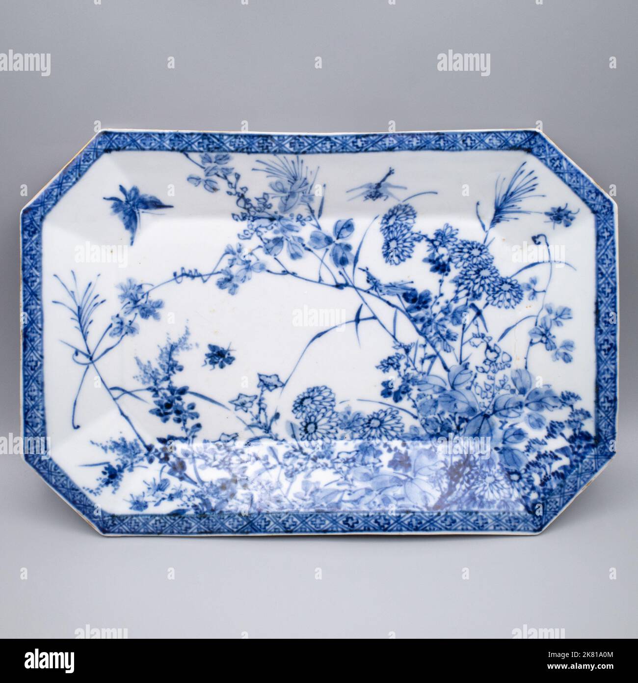 Antique Japanese Seto Porcelain Blue and White Octagonal Platter / Tray ...