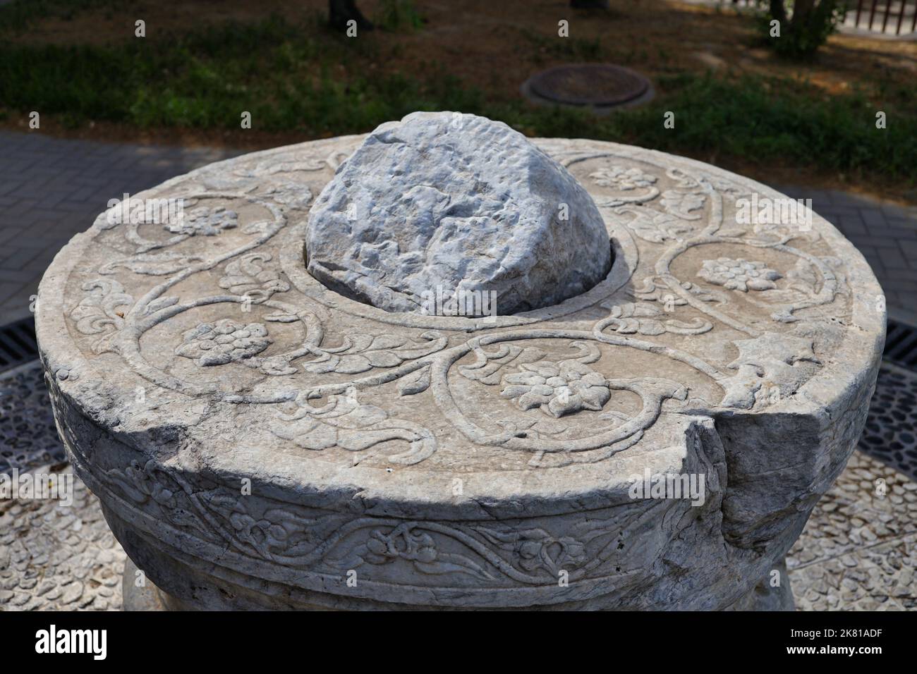 A carved stone at historic red Pudu temple in Beijing Stock Photo - Alamy