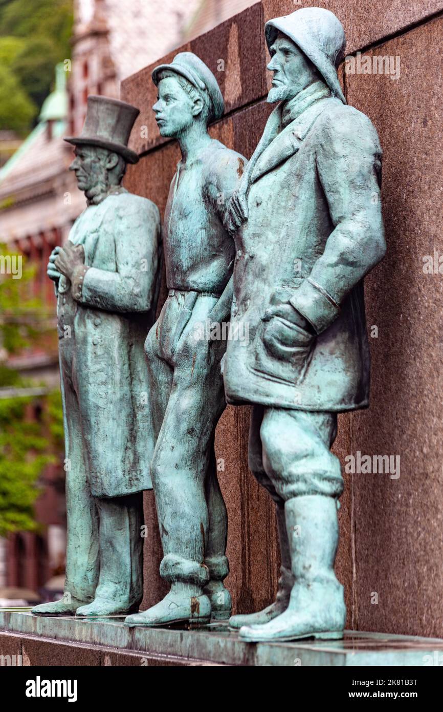 A vertical shot of the Sailor's Monument monument in Bergen, Norway ...