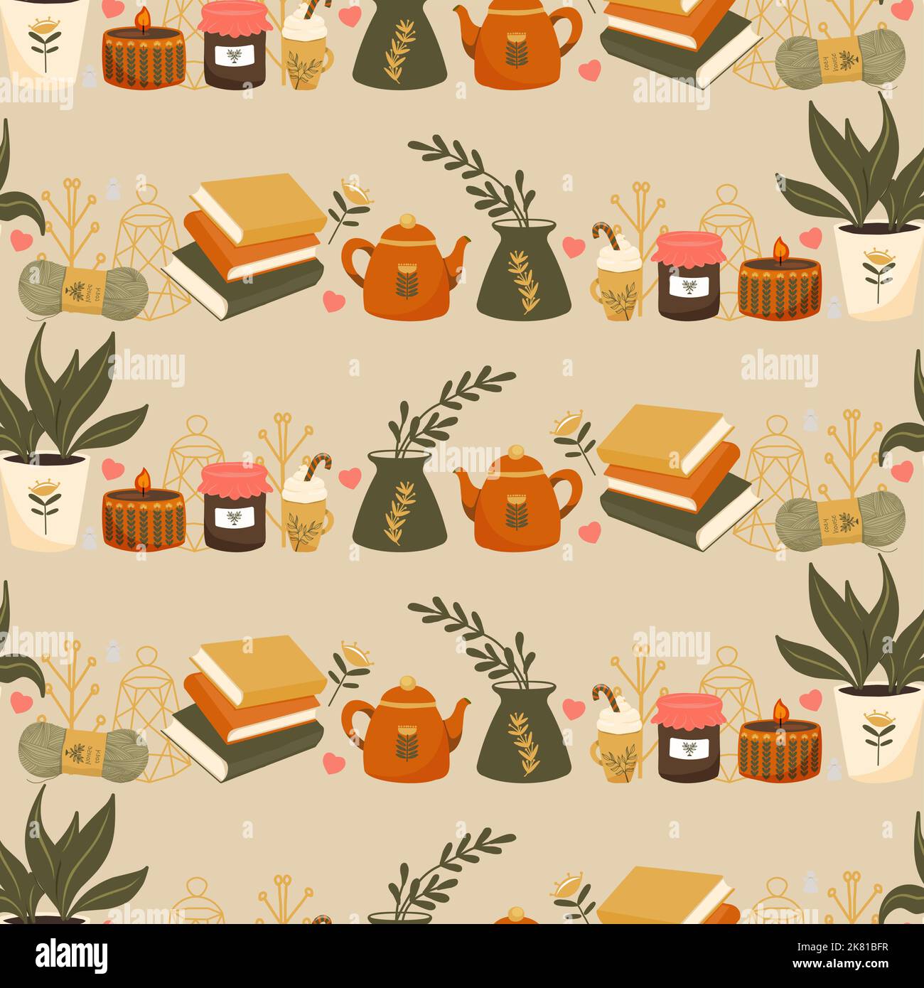Hygge Autumn and winter pattern border design. Cute and cosy vector ...